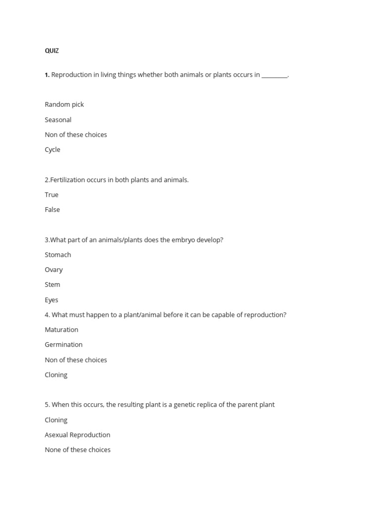 QUIZ Plant and Animal Organ Systems | PDF | Home & Garden | Science ...