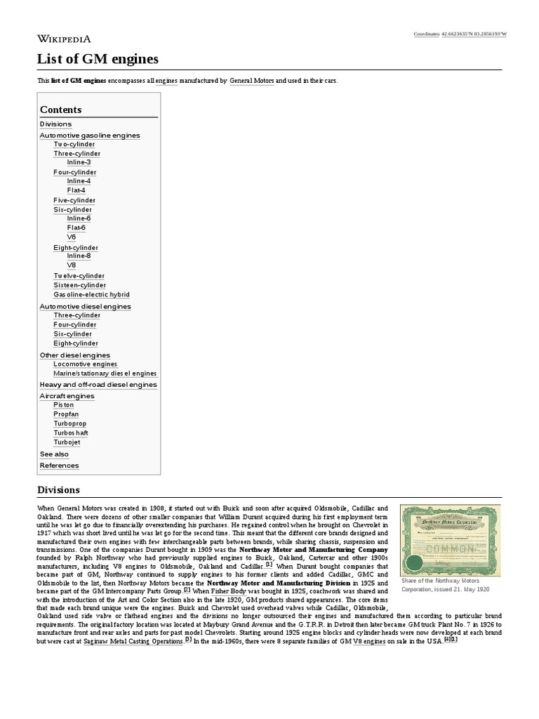 List of GM Engines: Divisions Automotive Gasoline Engines | PDF ...