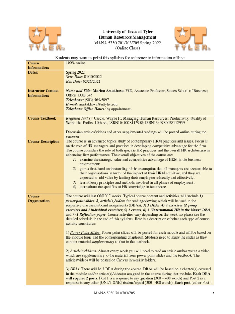Syllabus-MANA 5350.701 - 703 - 705 - Spring 2022 | Download Free PDF ...