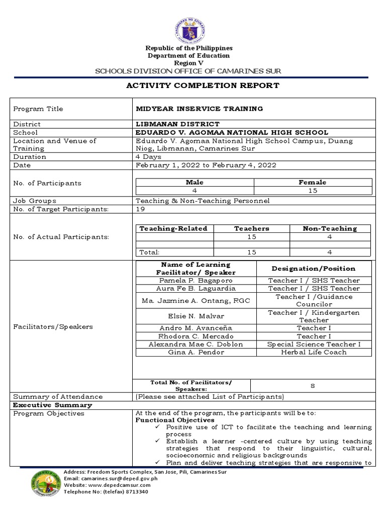 CamSur Program Completion Report | PDF | Evaluation | Learning