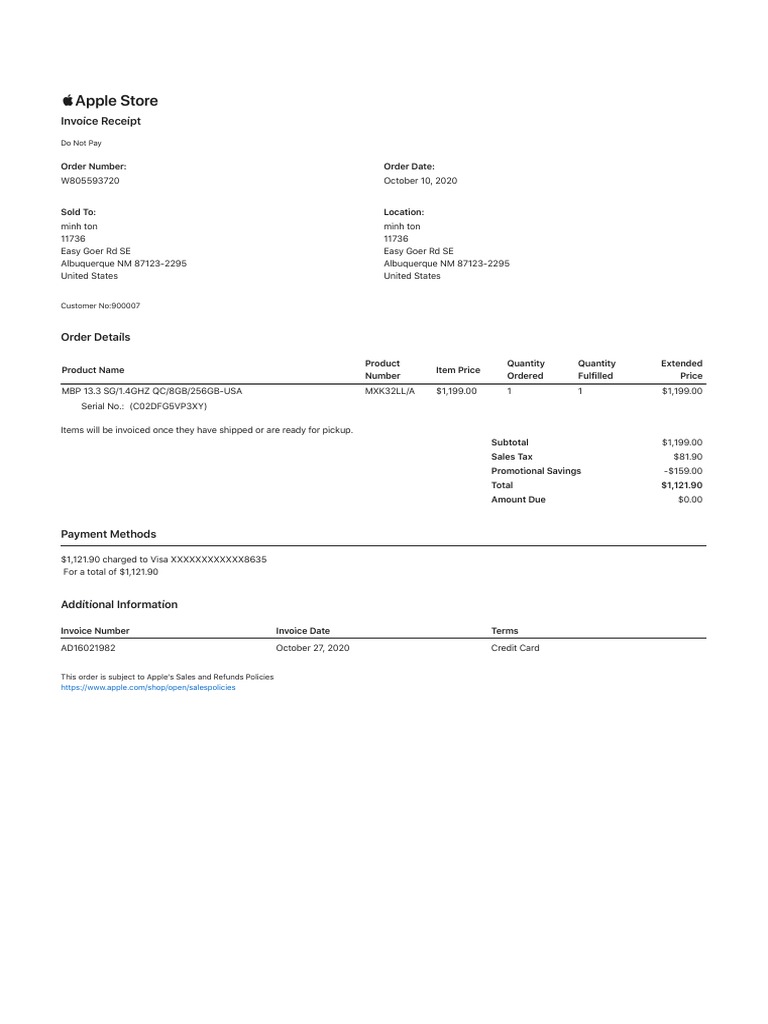 Invoice Apple Macbook | PDF | Receipt | Invoice