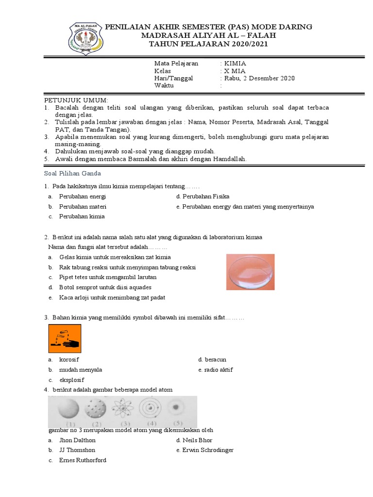 Soal Kimi Kelas 10 TH 2019 2020 SMT 2 | PDF