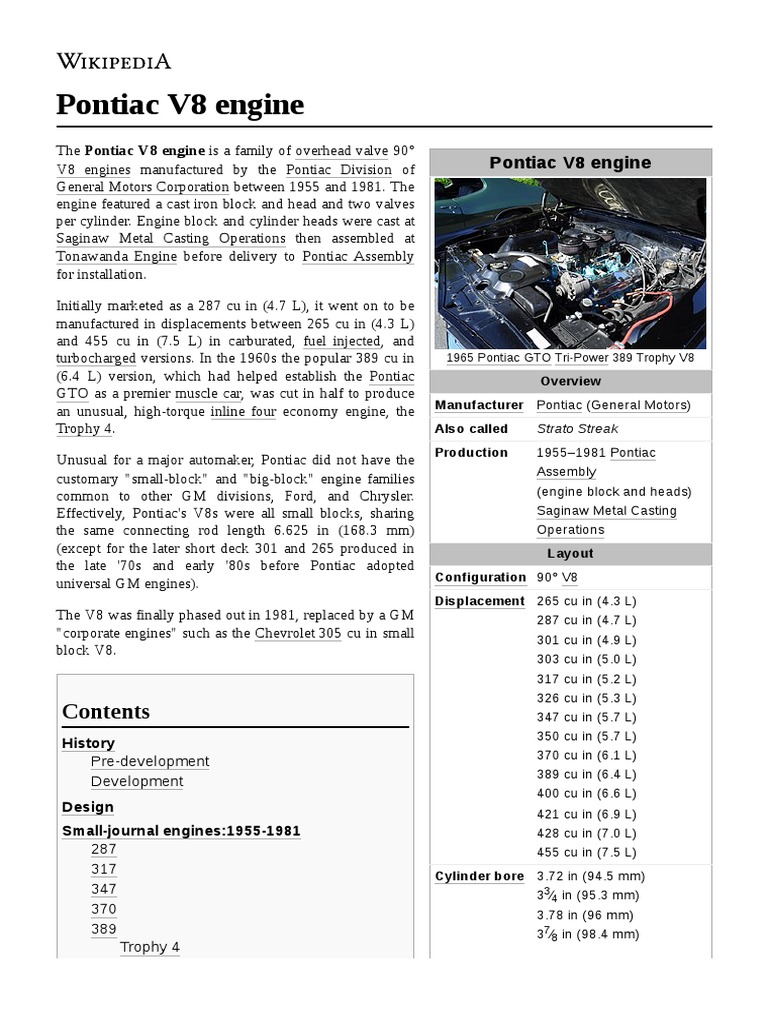 Pontiac V8 Engine | Download Free PDF | V8 Engine | Motor Vehicle