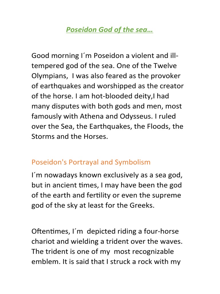 Poseidon God of The Sea | PDF | Athena | Zeus