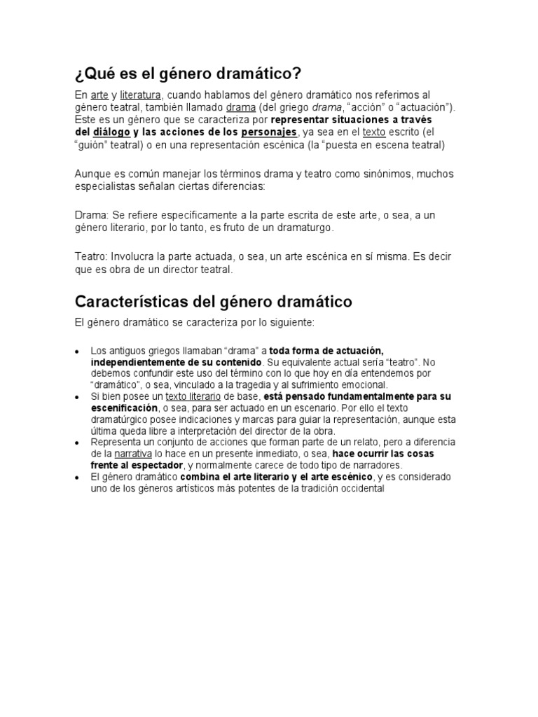 El Género Dramático: Arte y Teatro | PDF