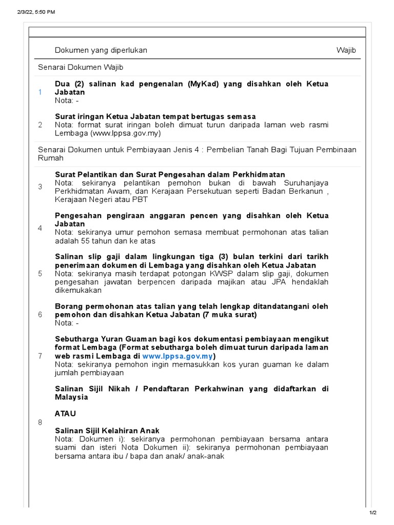 Senarai Semak Lppsa | PDF