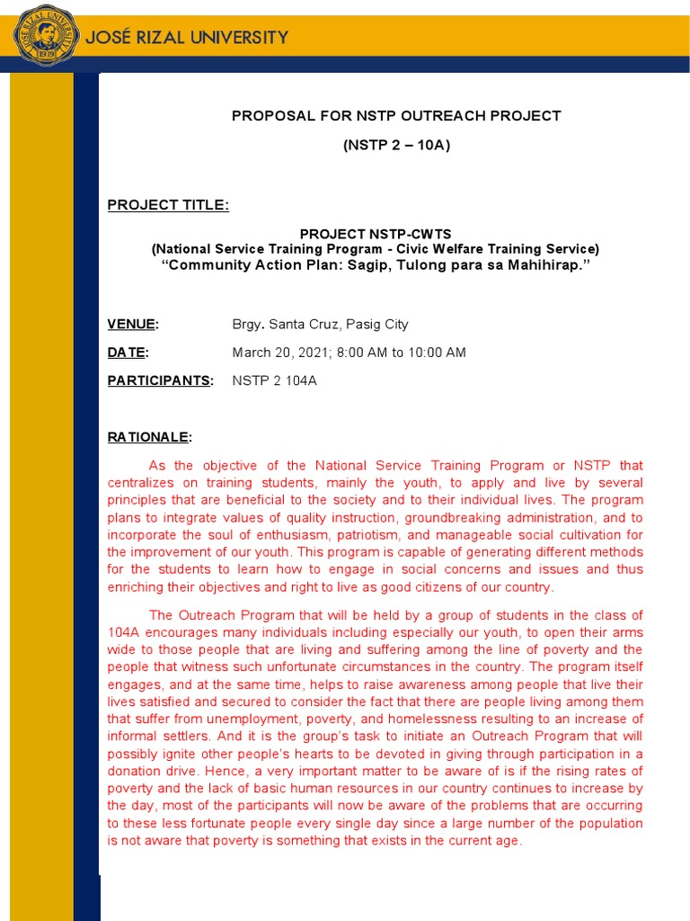 Project Proposal NSTP Groupings | PDF | Poverty | Poverty & Homelessness