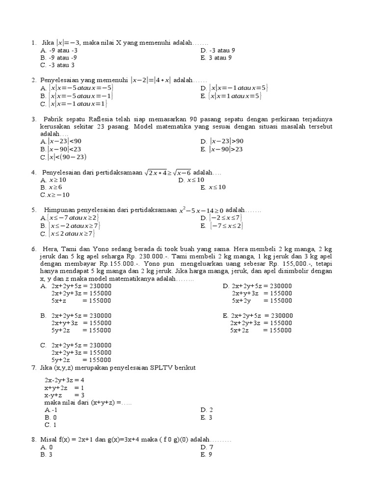 Matematika Wajib Usbn 2019 2020 | PDF