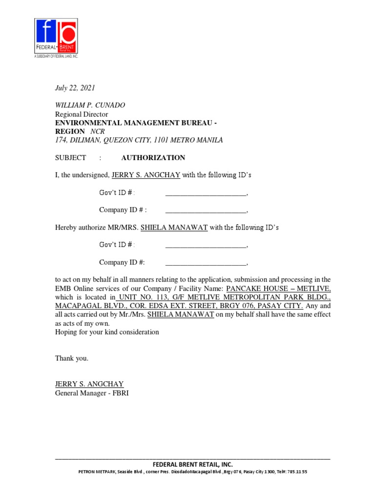 (PH METLIVE) AUTHORIZATION Letter For CRS | PDF | Finance & Money ...