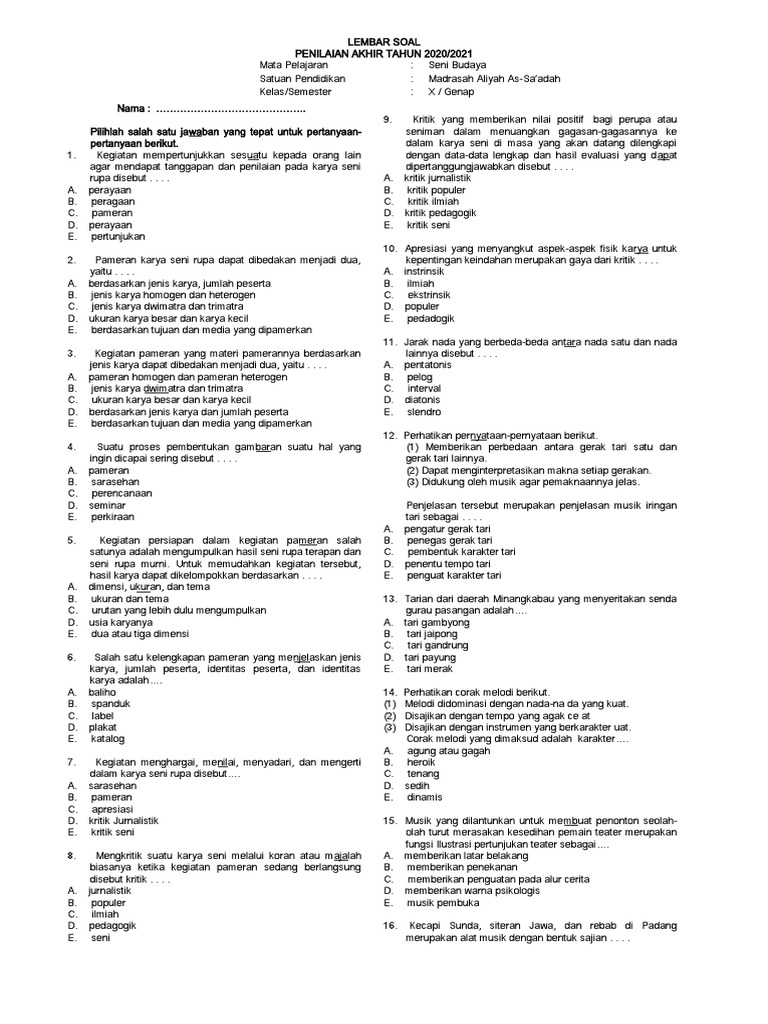 Soal PAT Kelas 10 | PDF