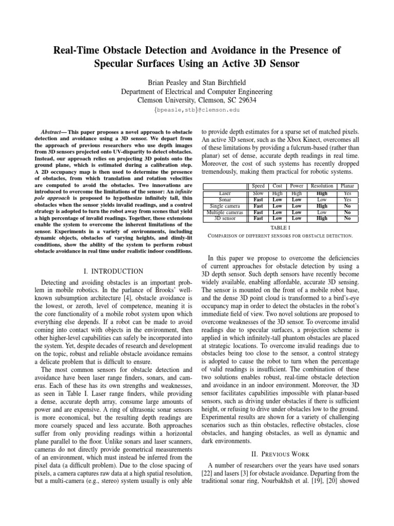 Real Time Obstacle Detection Pdf Robot Robotics