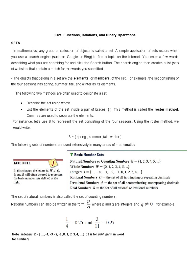 Sets, Functions, Relations, and Binary Operations | PDF | Set ... Sets, Functions, Relations, and Binary Operations | PDF | Set ...
