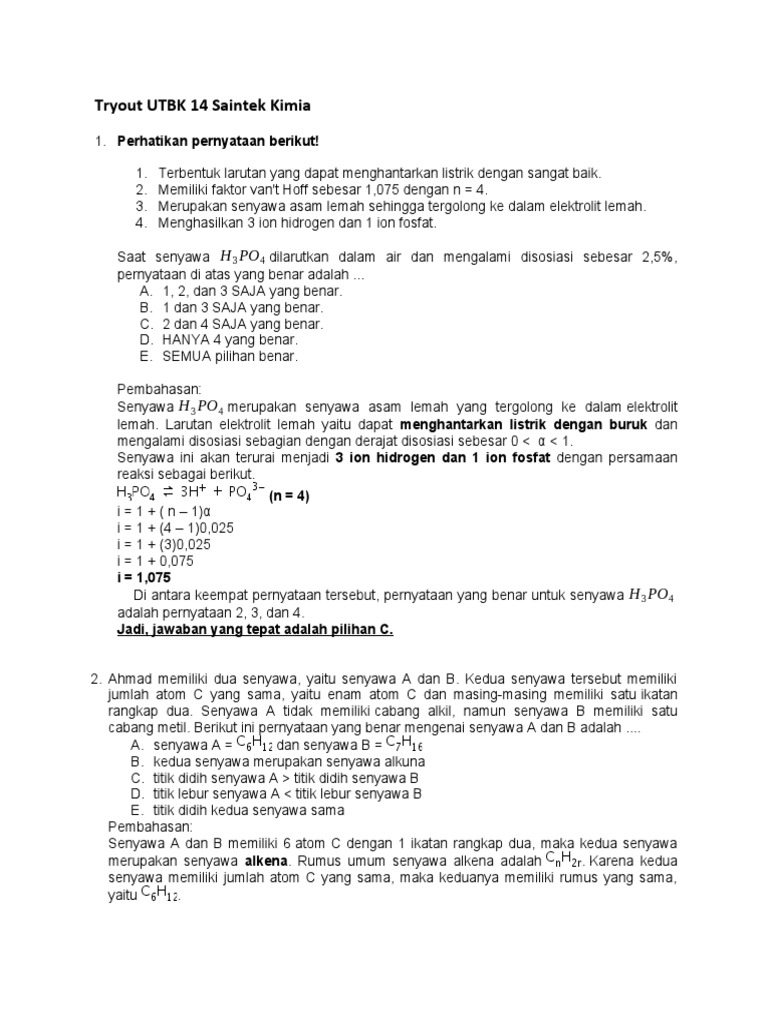 Tryput UTBK 14 Saintek Kimia | PDF | Seni & Disiplin Bahasa | Metode & Bahan Ajar