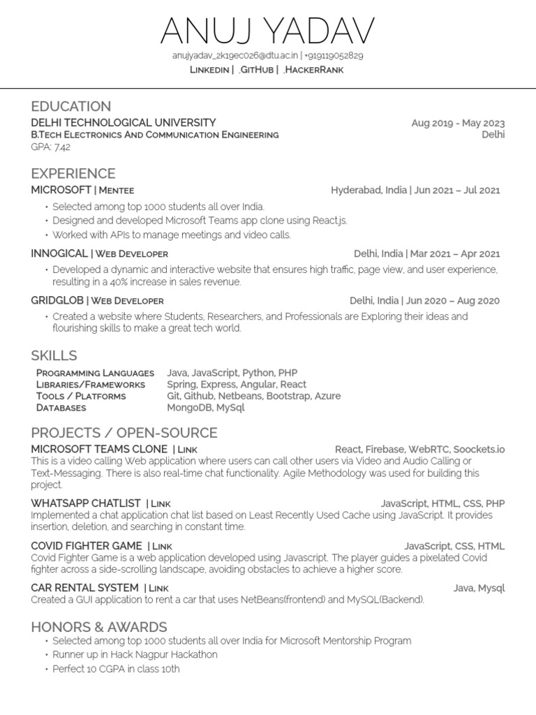 Anuj Yadav: Web Developer Portfolio | PDF | Java Script | Web Application