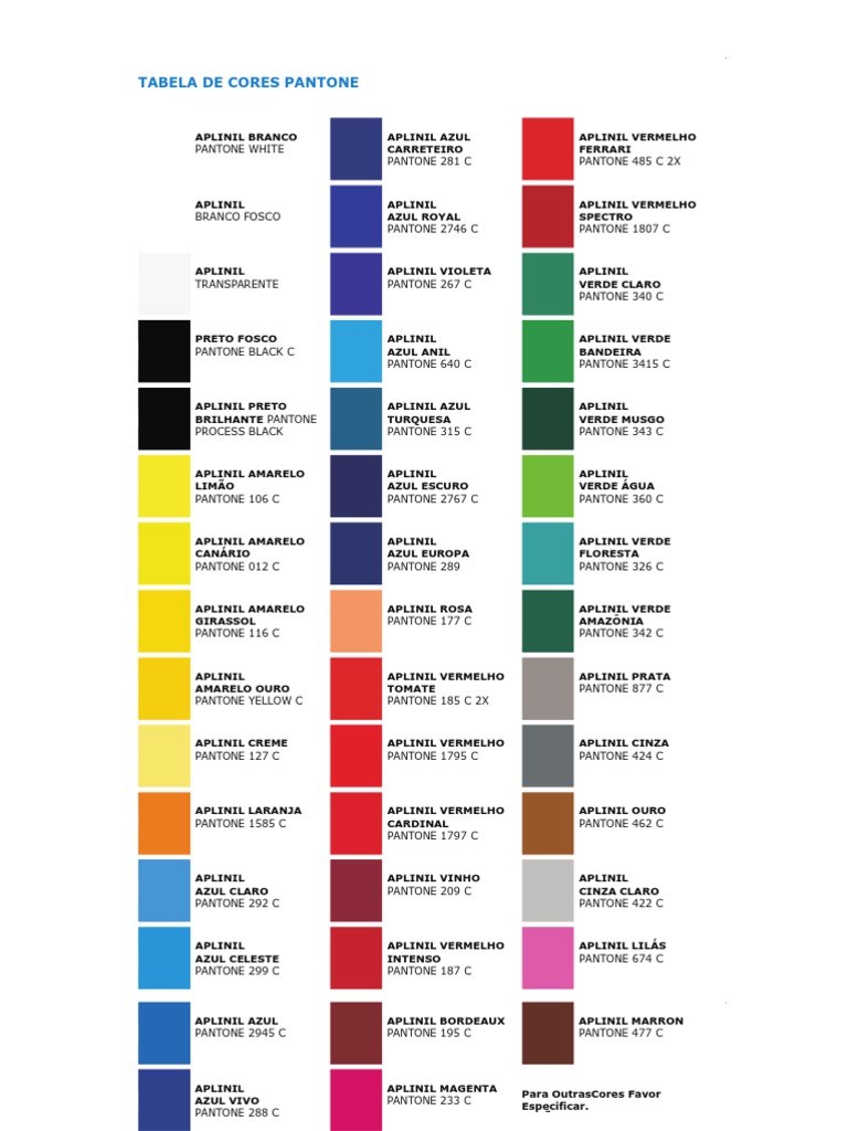 Tabela de Cores Pantone