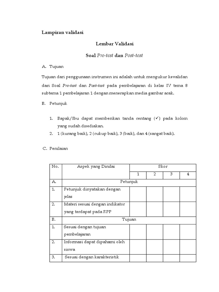Validasi Soal Pretest dan Posttest | PDF
