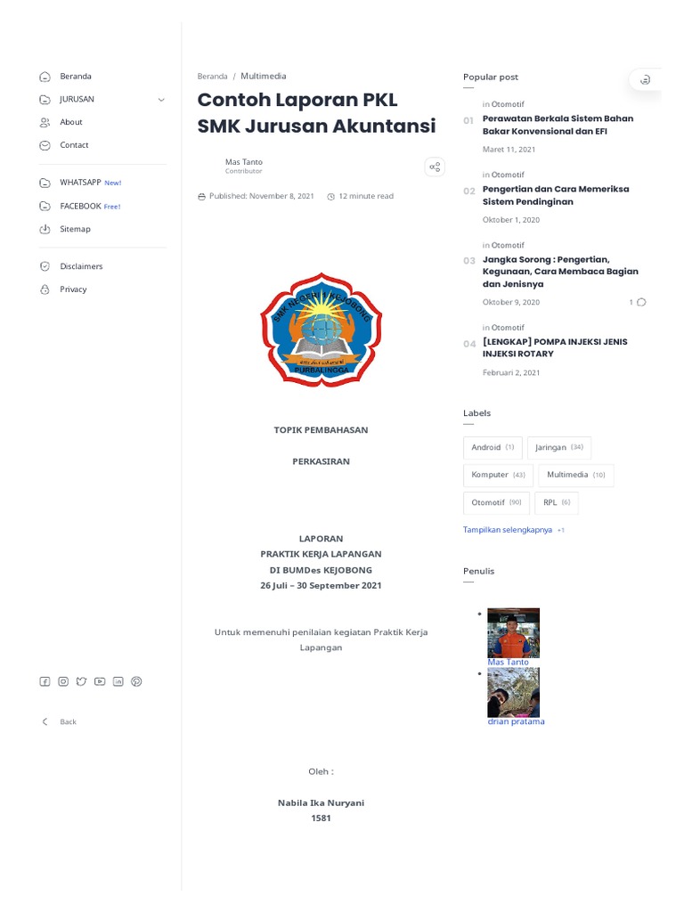 Contoh Laporan PKL SMK Jurusan Akuntansi - MATERI SMK 1 | PDF