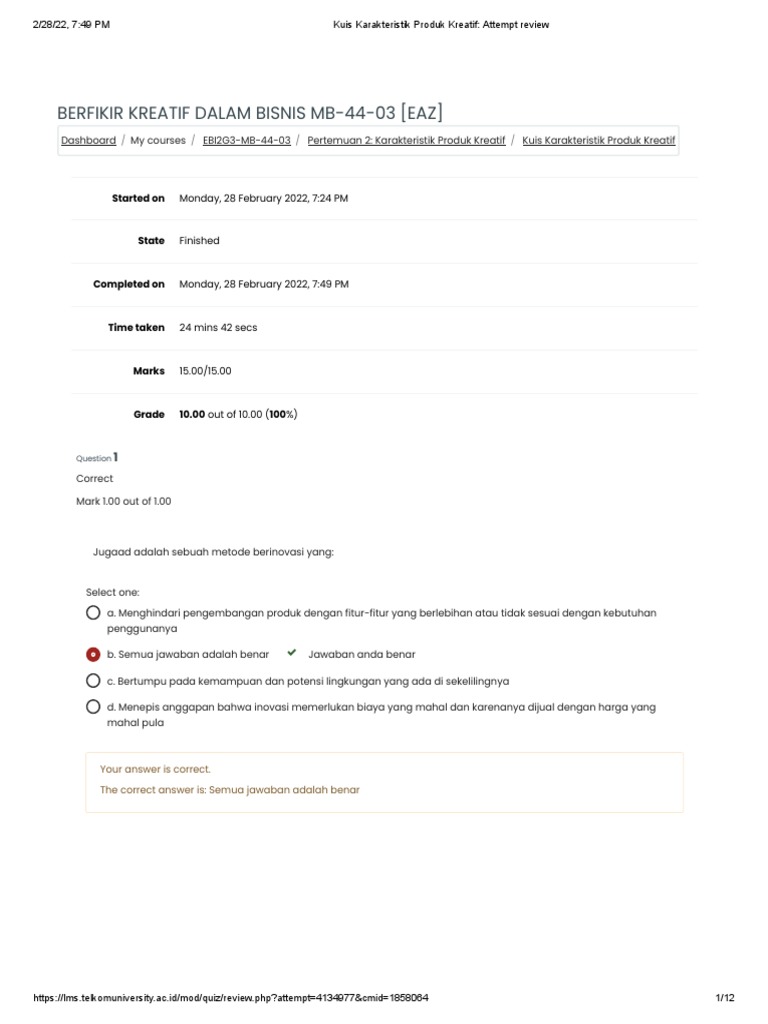 Kuis Karakteristik Produk Kreatif - Attempt Review | PDF
