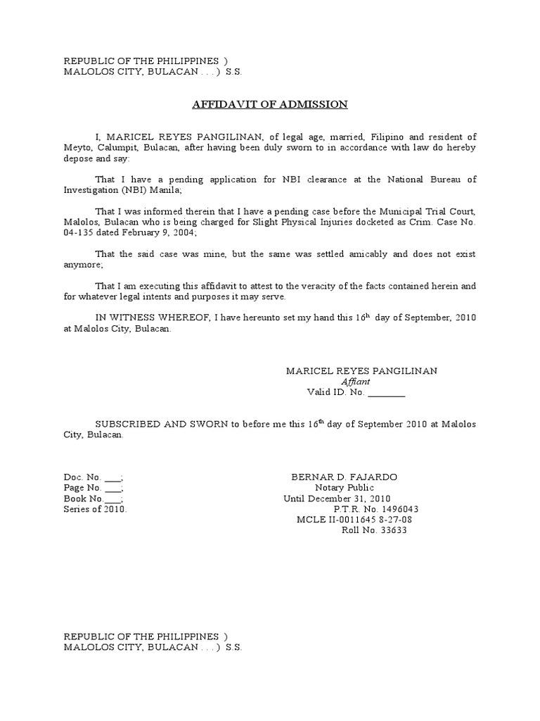 Affidavit of Admission | PDF | Affidavit | Government