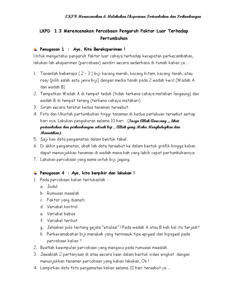 LKPD 1.3 Merencanakan Pengaruh Faktor Luar | PDF | Kesehatan Holistik | Sains & Matematika
