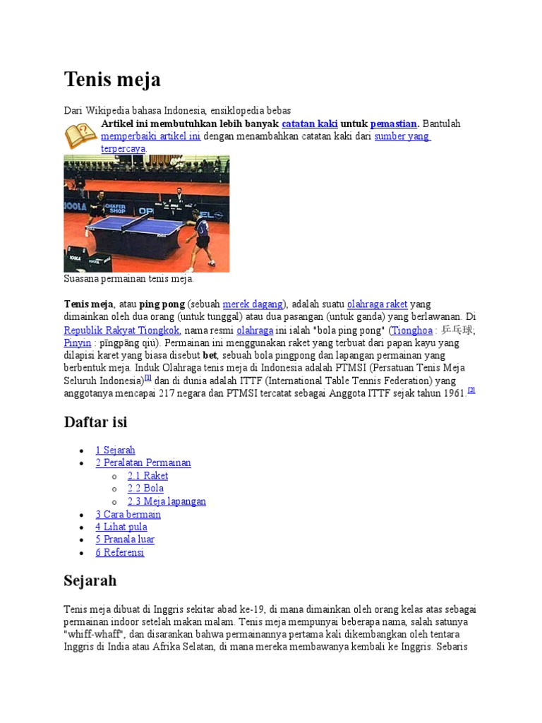 Teknik Dasar dan Aturan Tenis Meja | PDF | Olahraga & Rekreasi | Game ...