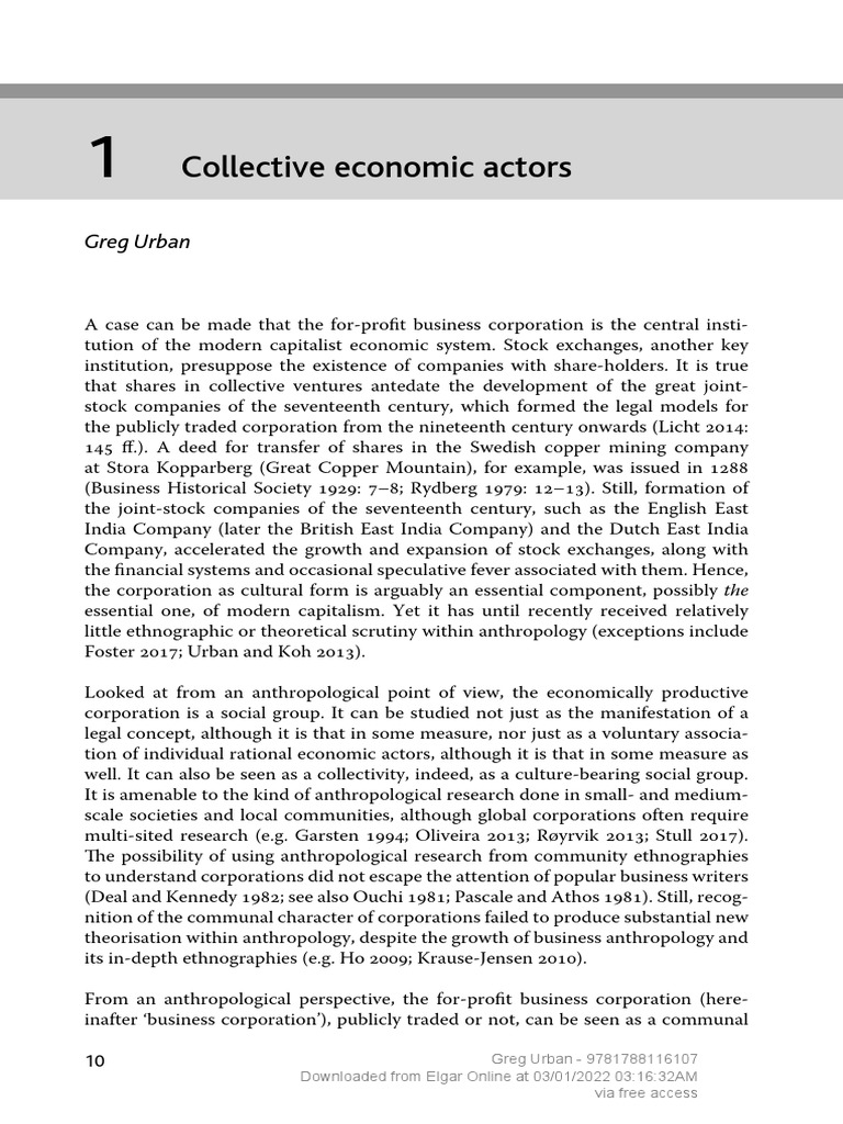 A Research Agenda For Economic Anthropology) Collective Economic Actors ...