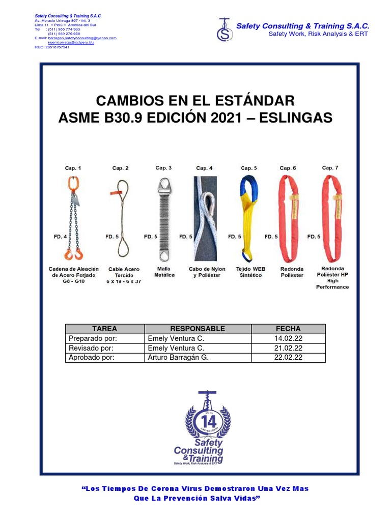 Cambios en El Estandar de ESLINGAS ASME B30.9-2021 | PDF | Equipo | Materiales