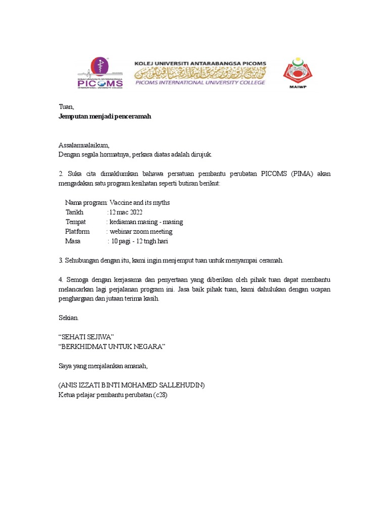 Surat Jemputan Penceramah | PDF