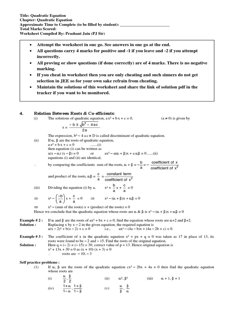 Worksheet 2 Quadratic Equation 1645200888414 | PDF | Quadratic Equation ...