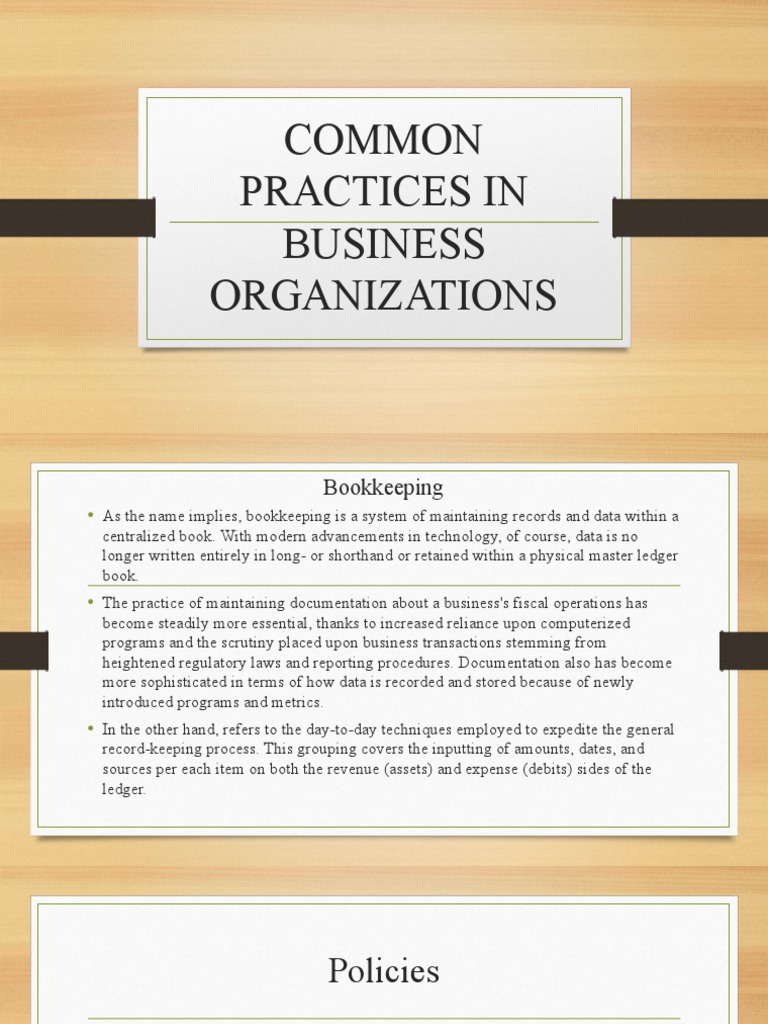 Common Practices in Business Organizations | PDF | Marketing | Bookkeeping