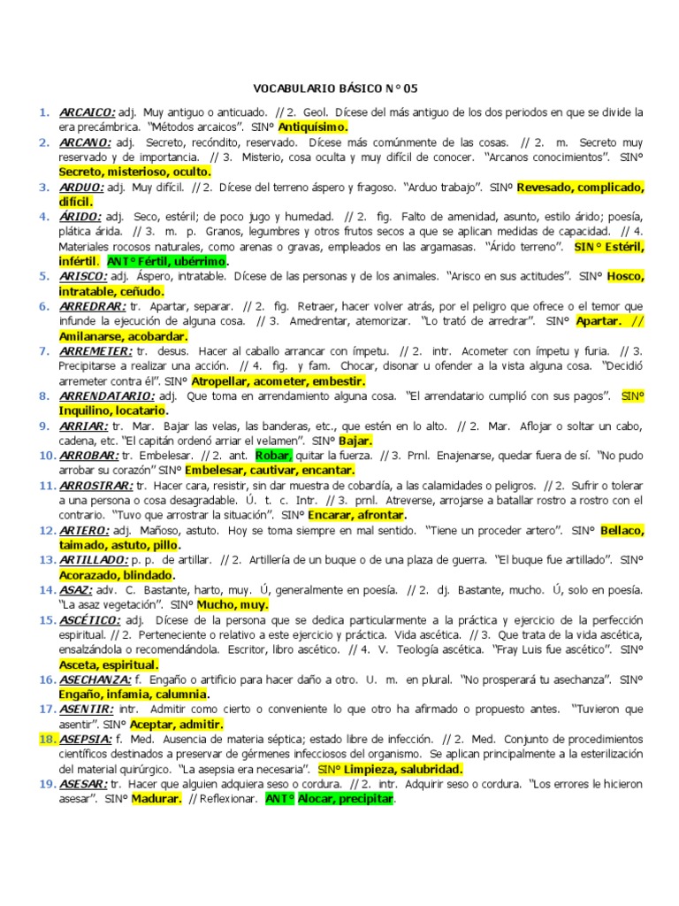 Vocabulario Básico 5 y 6 XDXXDXDXD | PDF