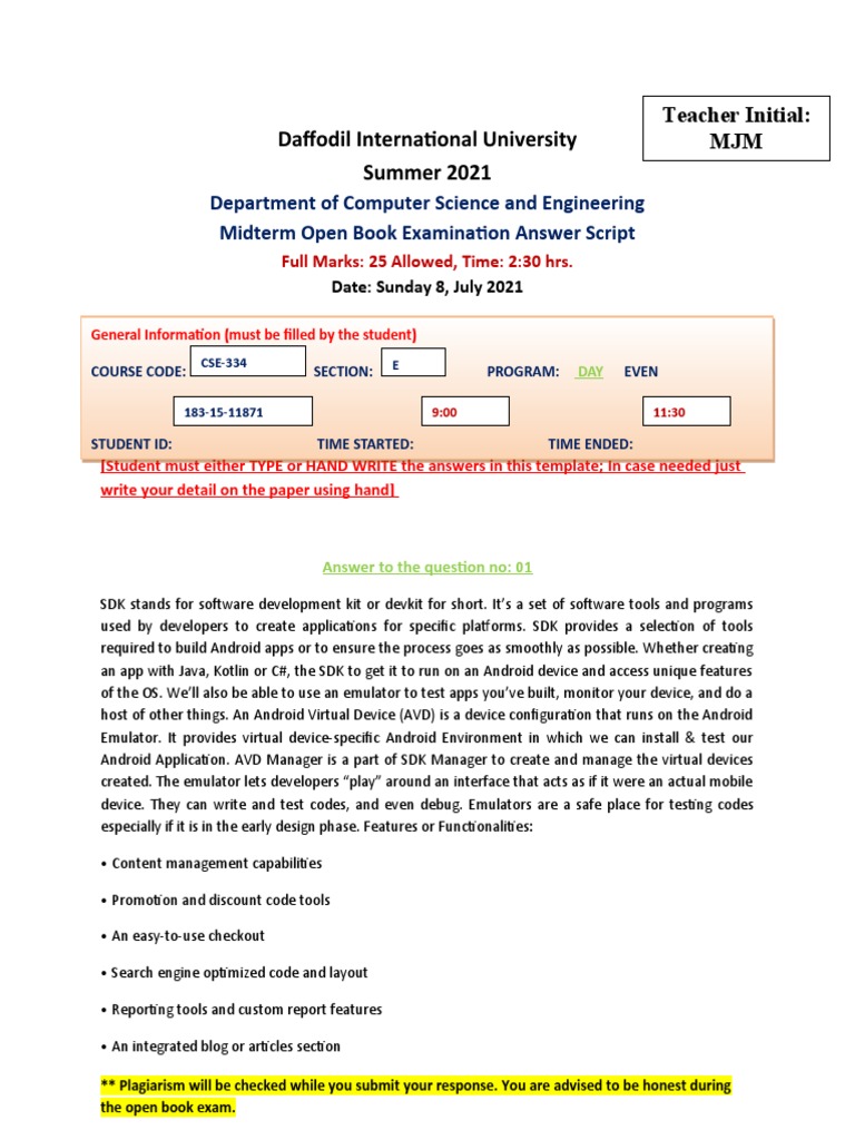 Online - Exam - Response - Submission - Template - Spring 2021 | PDF ...