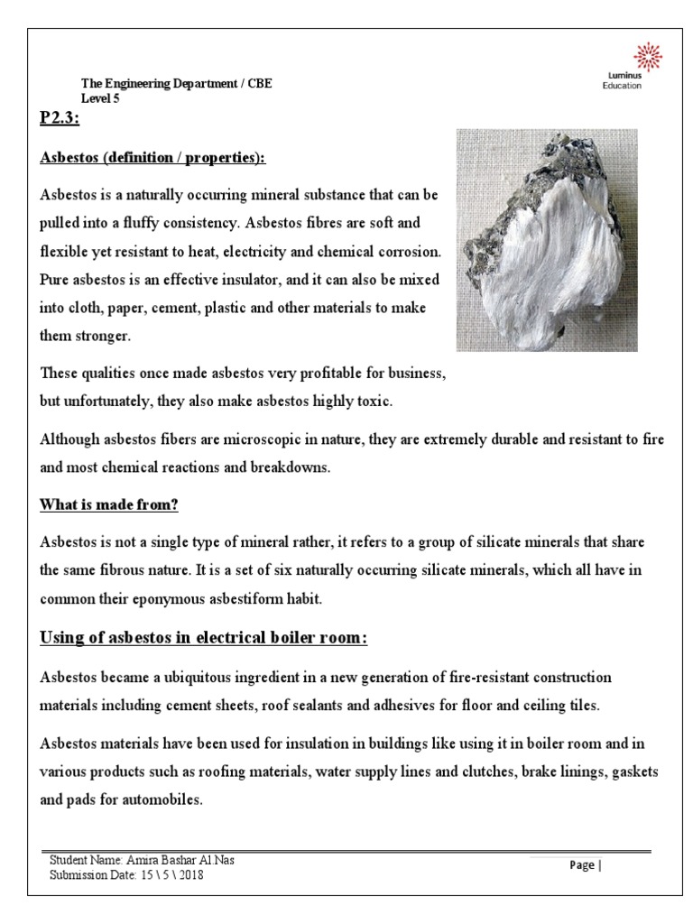 Asbestos (Definition / Properties) :: The Engineering Department / CBE Level 5 | PDF | Asbestos ...