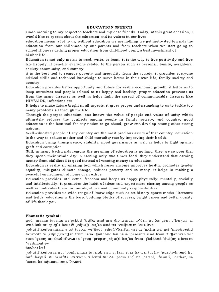 Education Speech | PDF | Family | Poverty