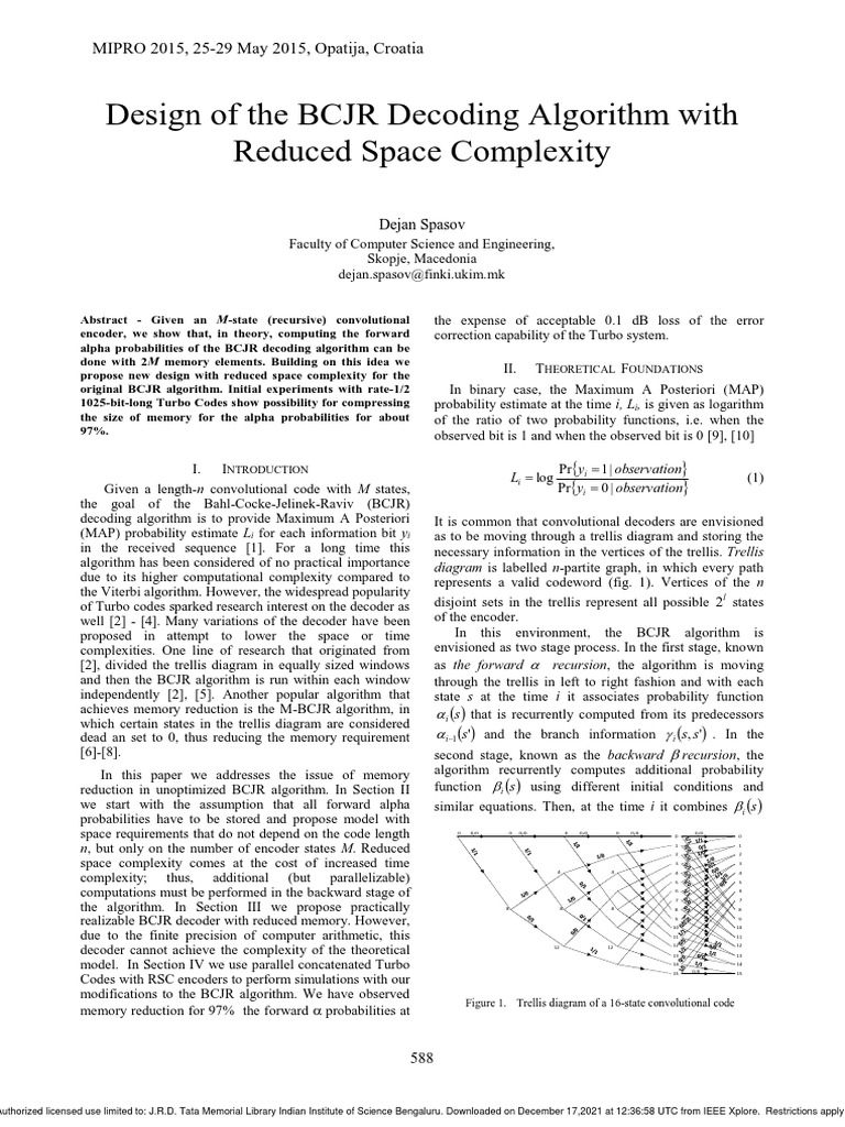 Design of the BCJR Decoding Algorithm with Reduced Space Complexity: Compressing Memory ...
