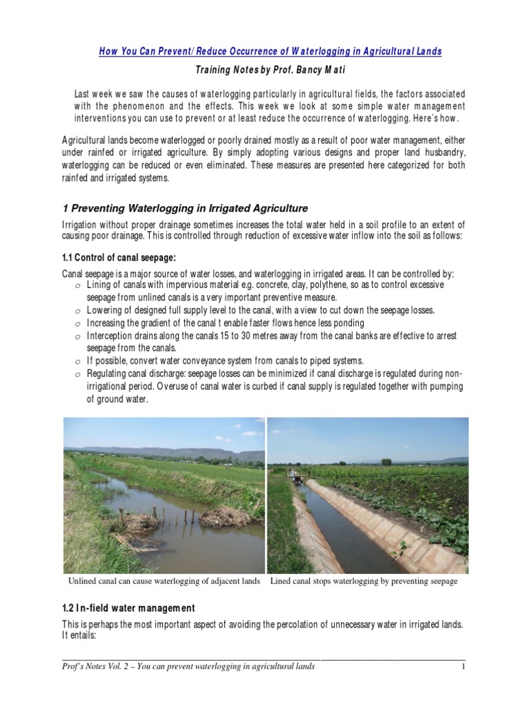 Preventing Waterlogging in Agriculture | PDF | Irrigation | Drainage