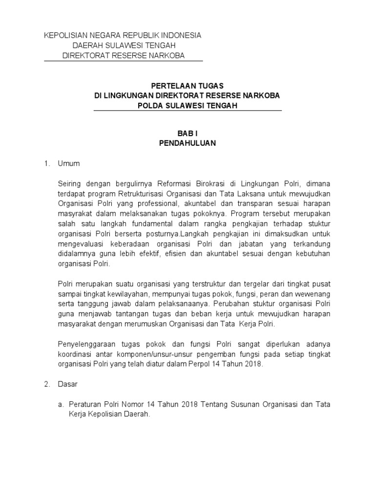 Pertelaan Tugas Di Lingkungan Direktorat Reserse Narkoba Polda Sulawesi ...