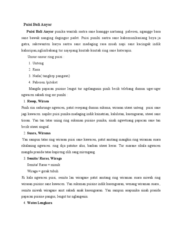 Puisi Bali Anyar | PDF