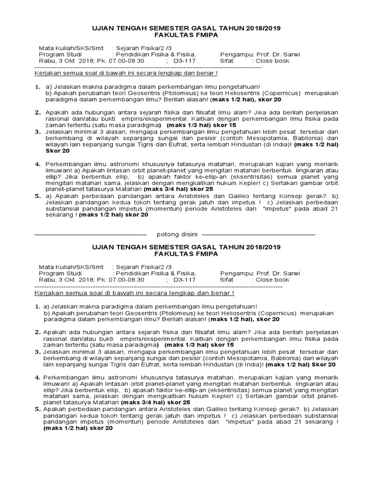 UTS Sejarah Fisika Gasal 2021 - 2022 | PDF