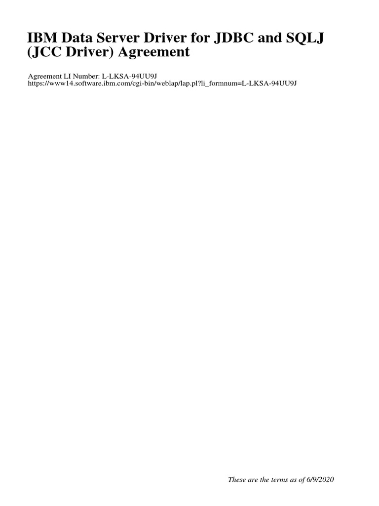 IBM Data Server Driver For JDBC and SQLJ (JCC Driver) Agreement | PDF | Computers