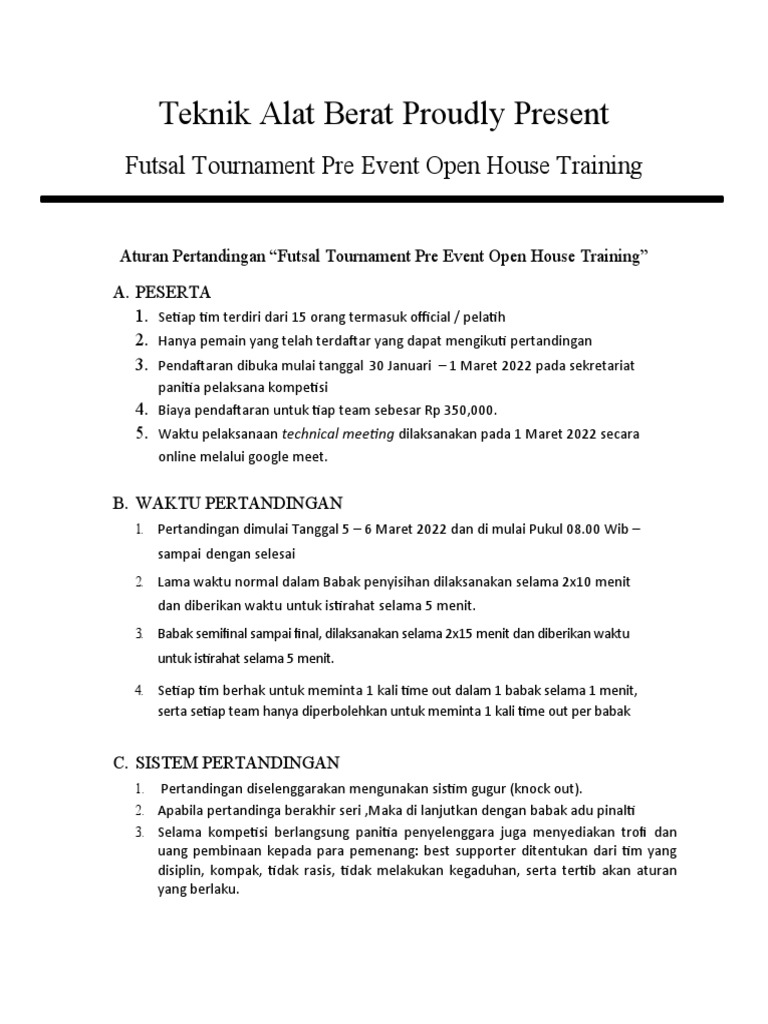 Aturan Turnamen Futsal Teknik Alat Berat | PDF