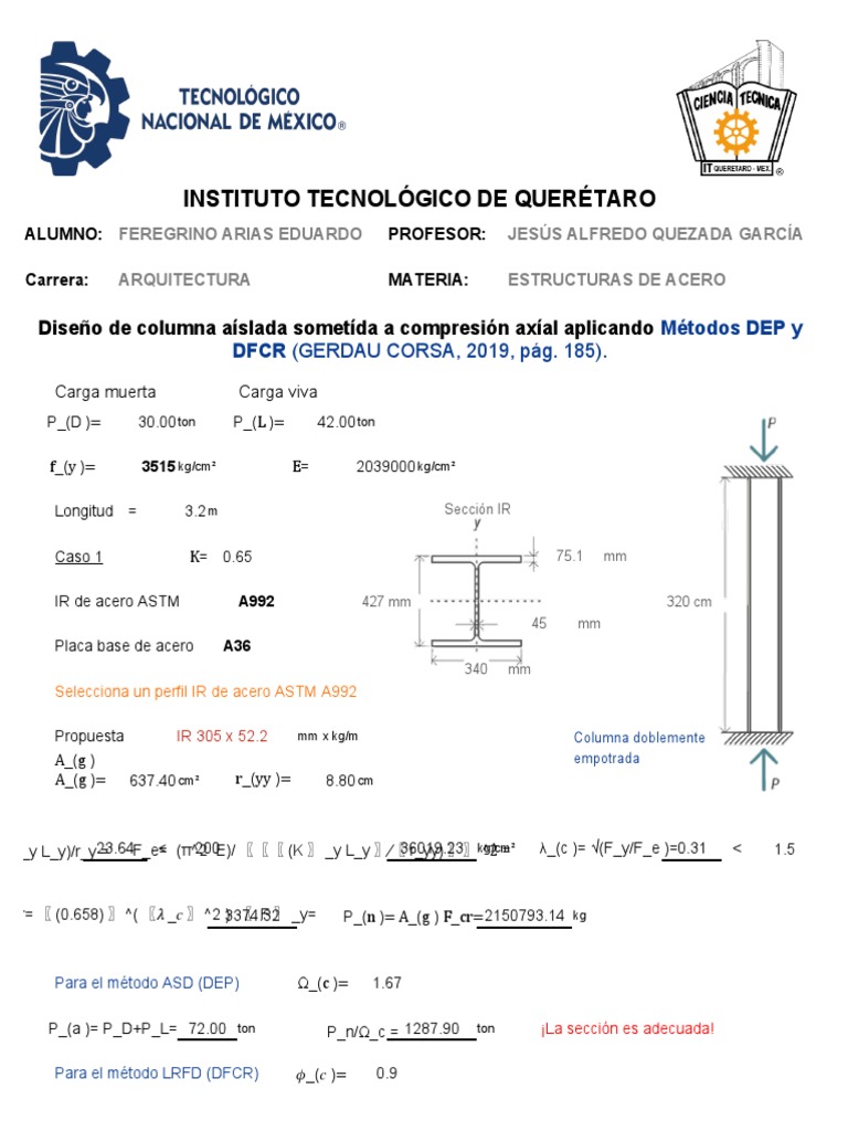 Diseño de Columna Aíslada Sometída A Compresión Axíal, Perfil IR | PDF