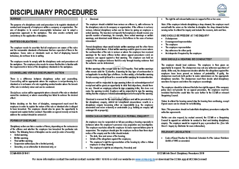 Disciplinary Procedures Info Sheet 2018-01 | PDF | Employment | Disciplines