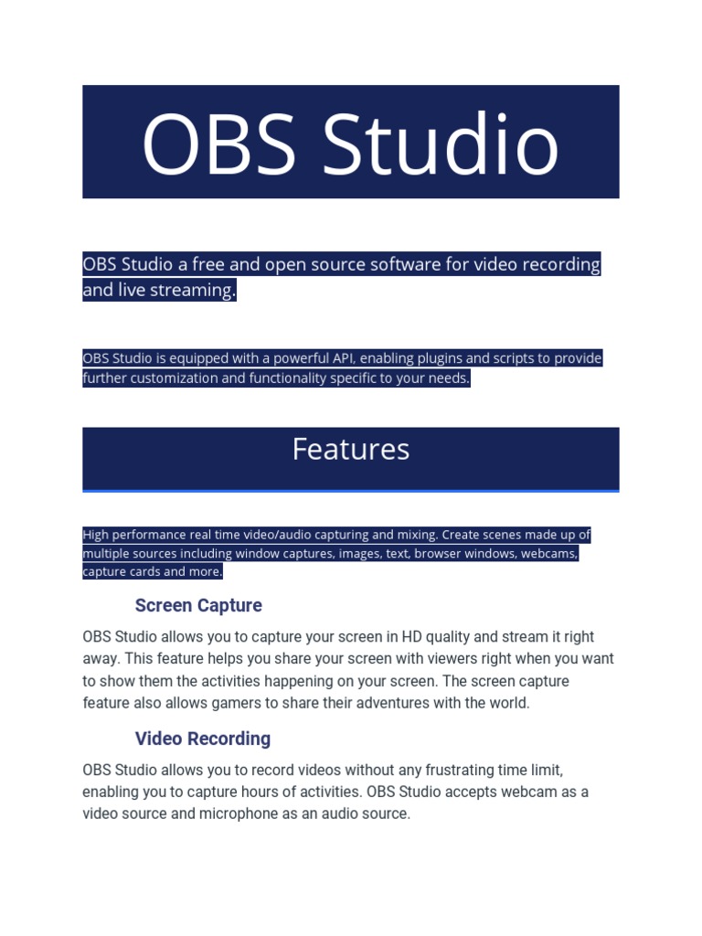 OBS Studio: Features | PDF | Streaming Media | Computing