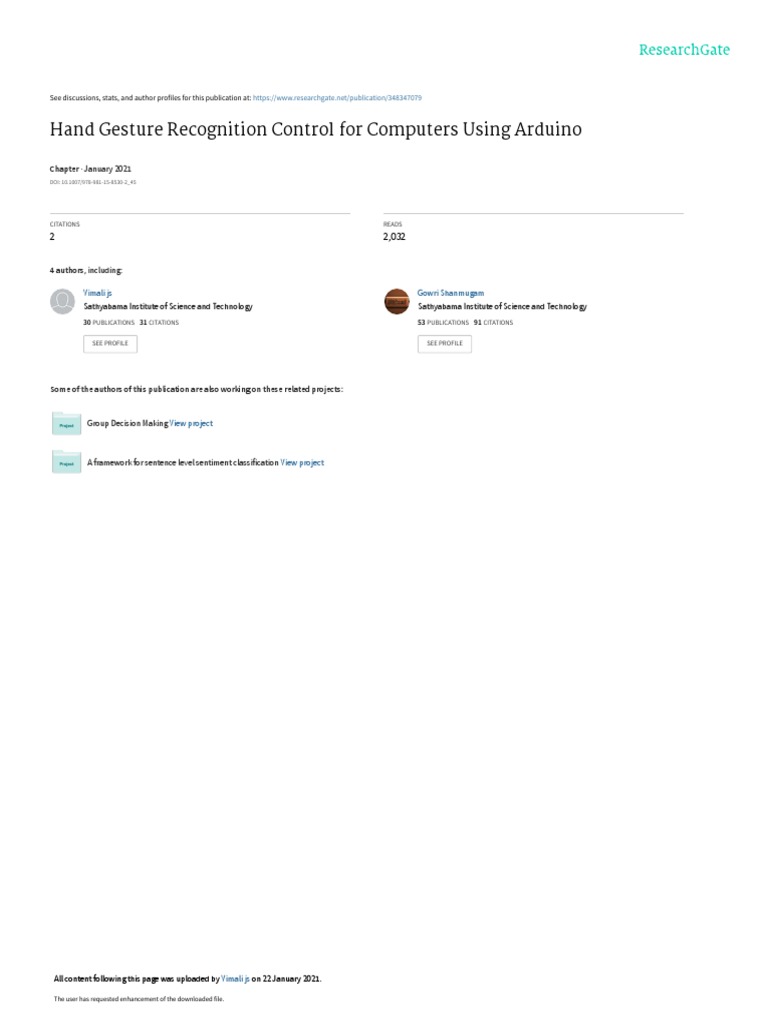 Hand Gesture Recognition Control For Computers Using Arduino | PDF ...