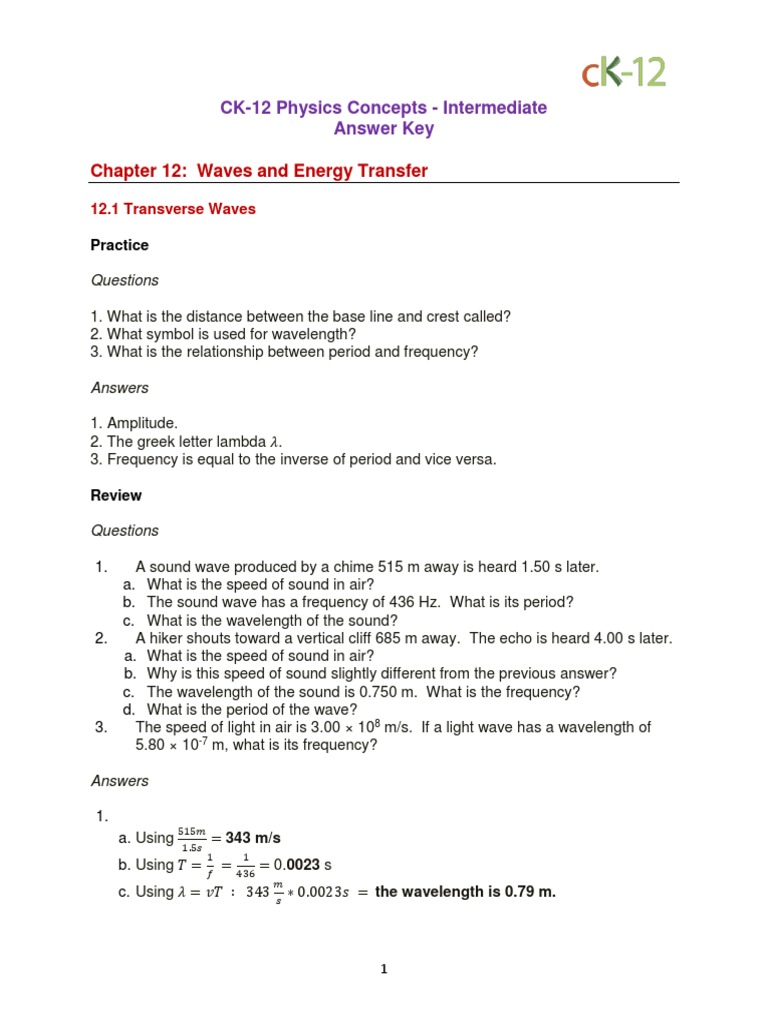 Phys Int CC CH 12 - Waves and Energy Transfer - Answers PDF | PDF ...