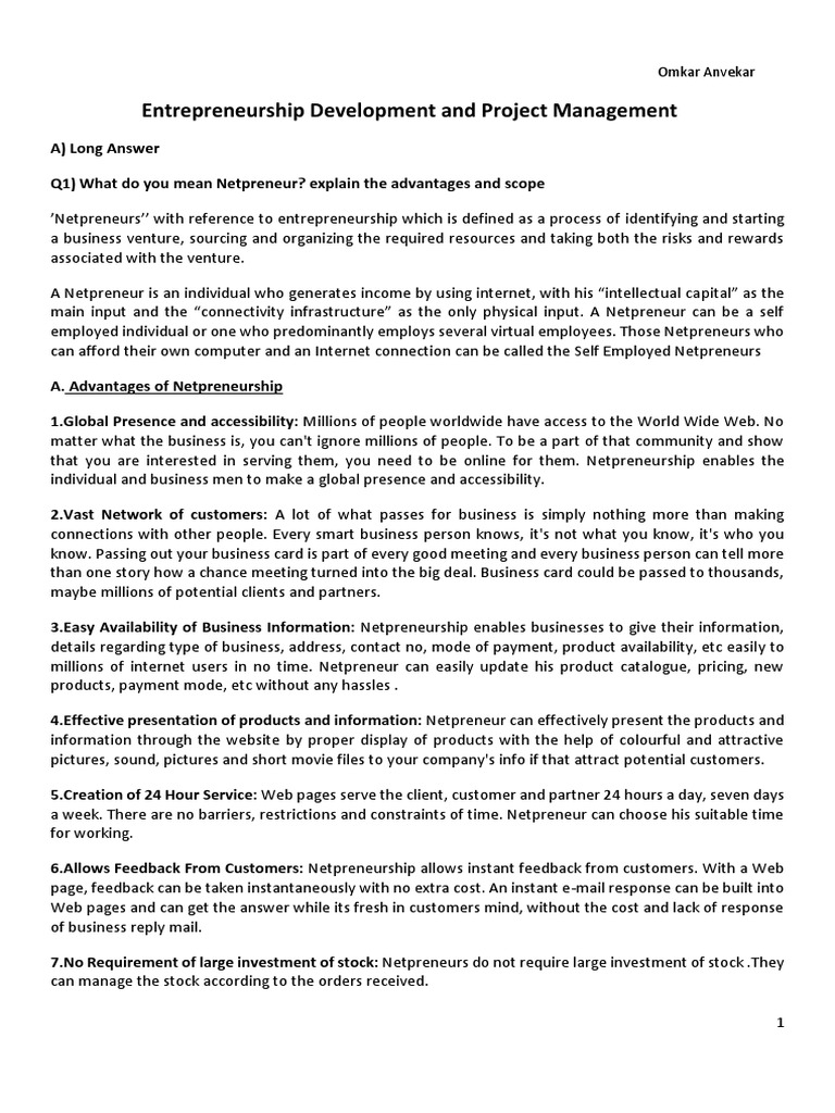 Entrepreneurship Development and Project Management | PDF ...