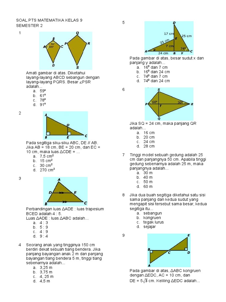 Soal Pts Matematika Kelas 9 Semester 2 | PDF