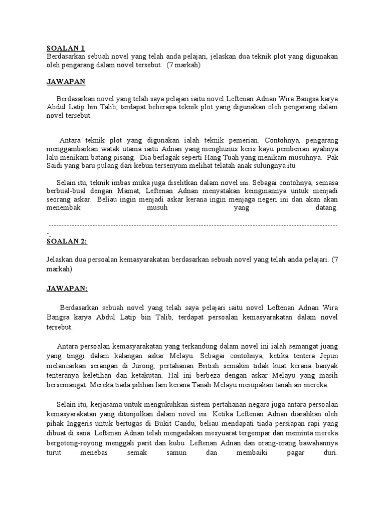 Koleksi Soalan Novel SPM | PDF