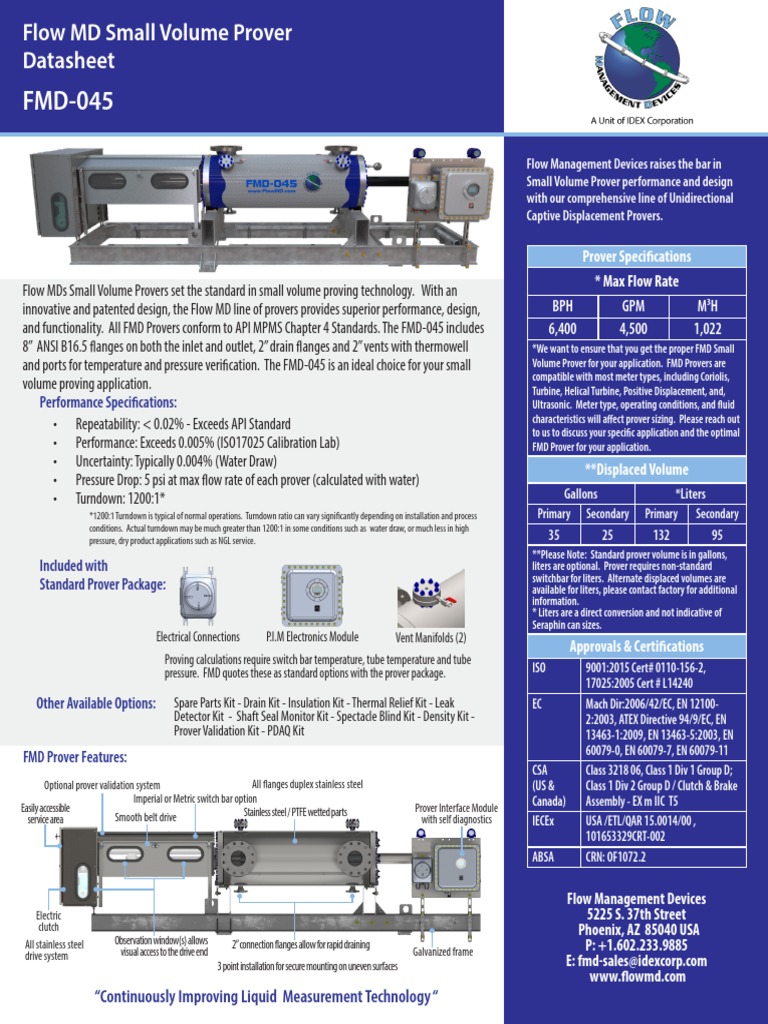 FMD-045 Small Volume Prover Datasheet | PDF | Flow Measurement | Metrology